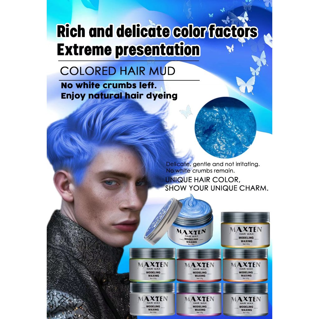 Washable Color Hair Mud Wax 120g Blue Red Gold Green Purple Gray White ...