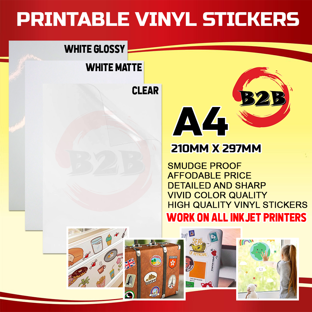 White Vinyl Clear Printable Sticker / Transparent Inkjet Friendly A4 ...
