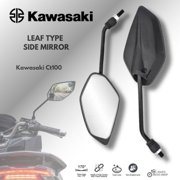 Kawasaki Ct100 Leaf Type Long Stem Clear Lens Side Mirror Plain Black ...
