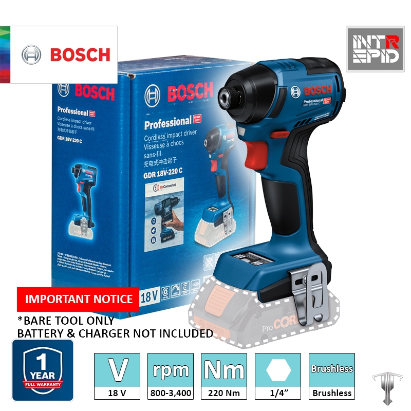 Bosch GDR 18V-220 C Professional 18 V Brushless Cordless Impact Driver ...