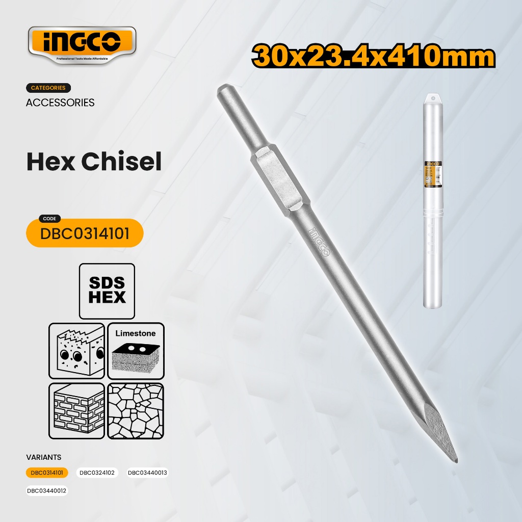 Ingco Sds Hex Chisel Concrete Breaker Demolition Chisel Sold Per Piece IHT | Shopee Philippines