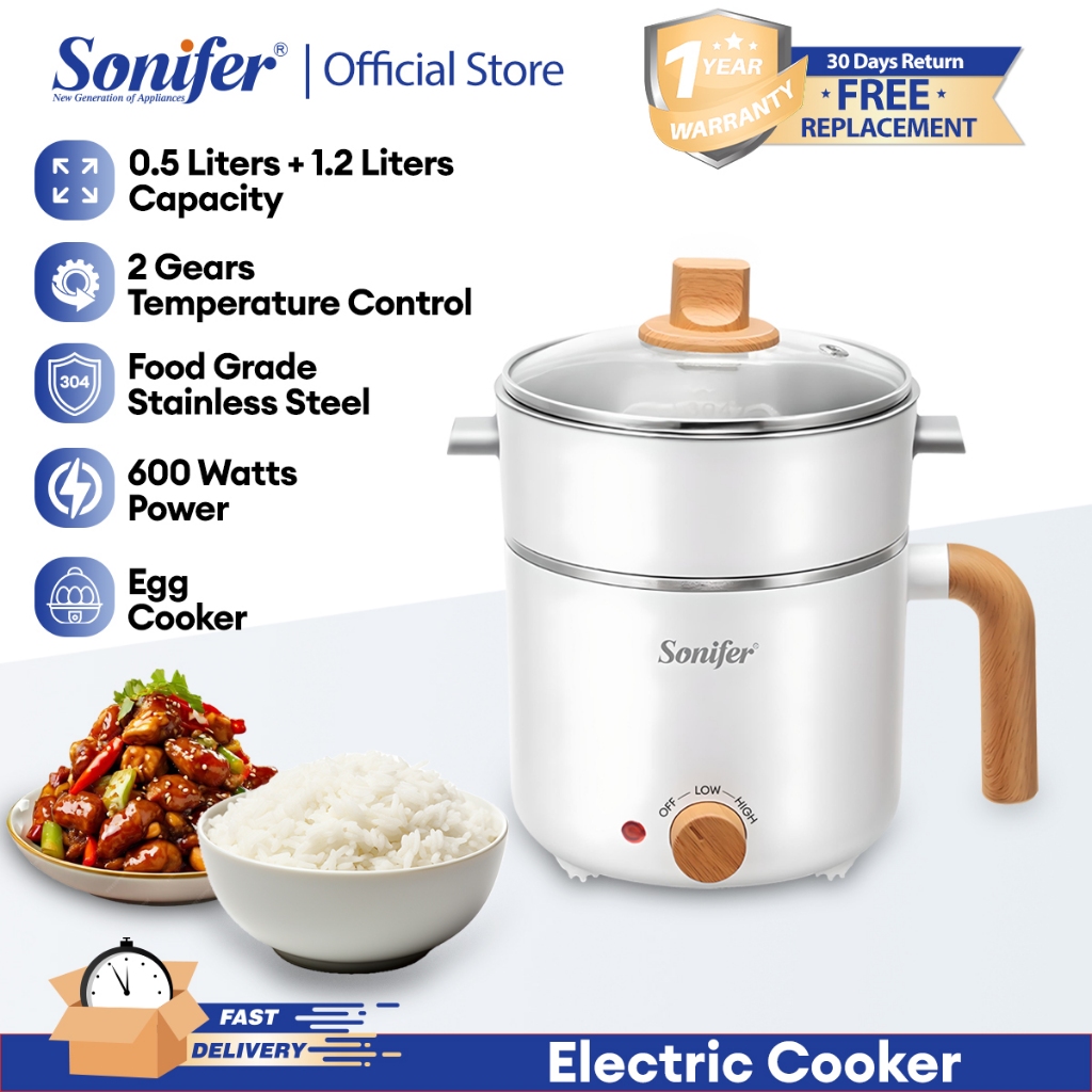 Sonifer Mini rice cooker 1.2L+0.5L With Steamer 600W Electric Pot Multi ...