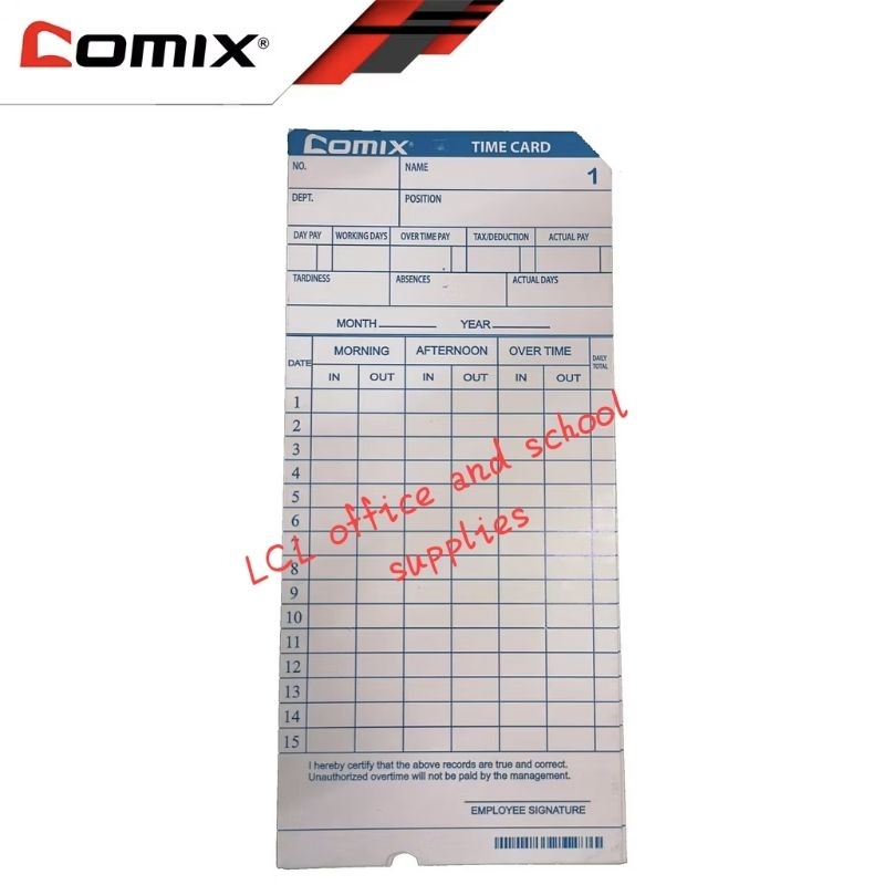 Comix Time Card 2 sided for time recorder sold per pack | Shopee ...