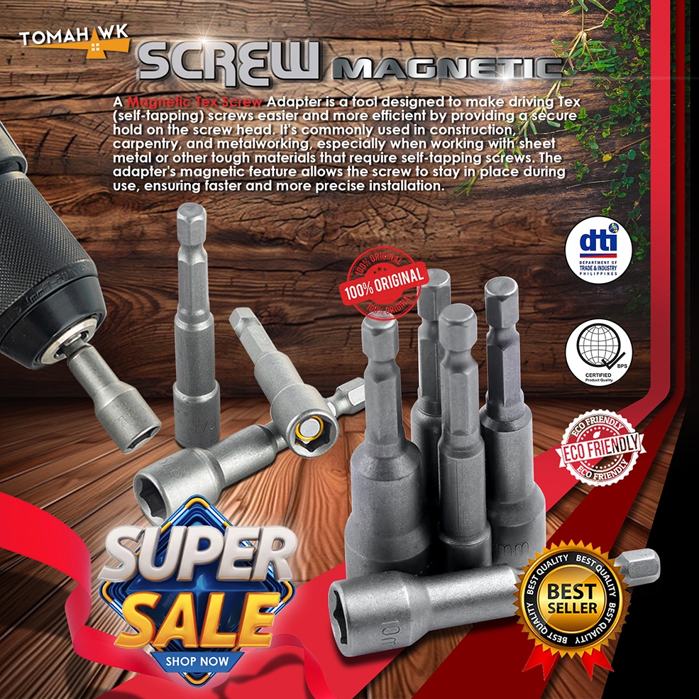 TOMAHAWK 1/4" 8MM MAGNETIC TEX SCREW ADAPTER 48MM/65MM STRONG MAGNETIC ...