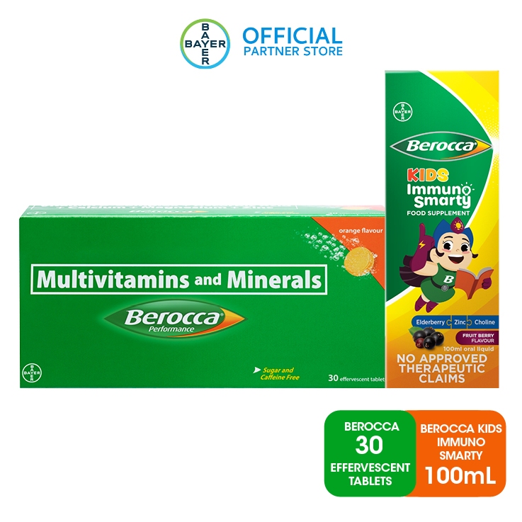 Berocca Orange Energy Vitamins Effervescent 30 Tablets + Kids Immuno ...