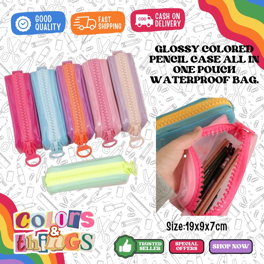 Glossy Colored Pencil Case All in One Pouch Waterproof bag. | Shopee ...