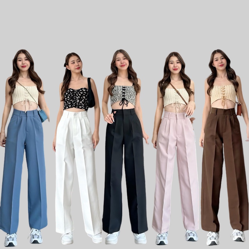 Straight Leg Trousers Semi-Canvas-Slacks Style Polyester Retro Trends ...