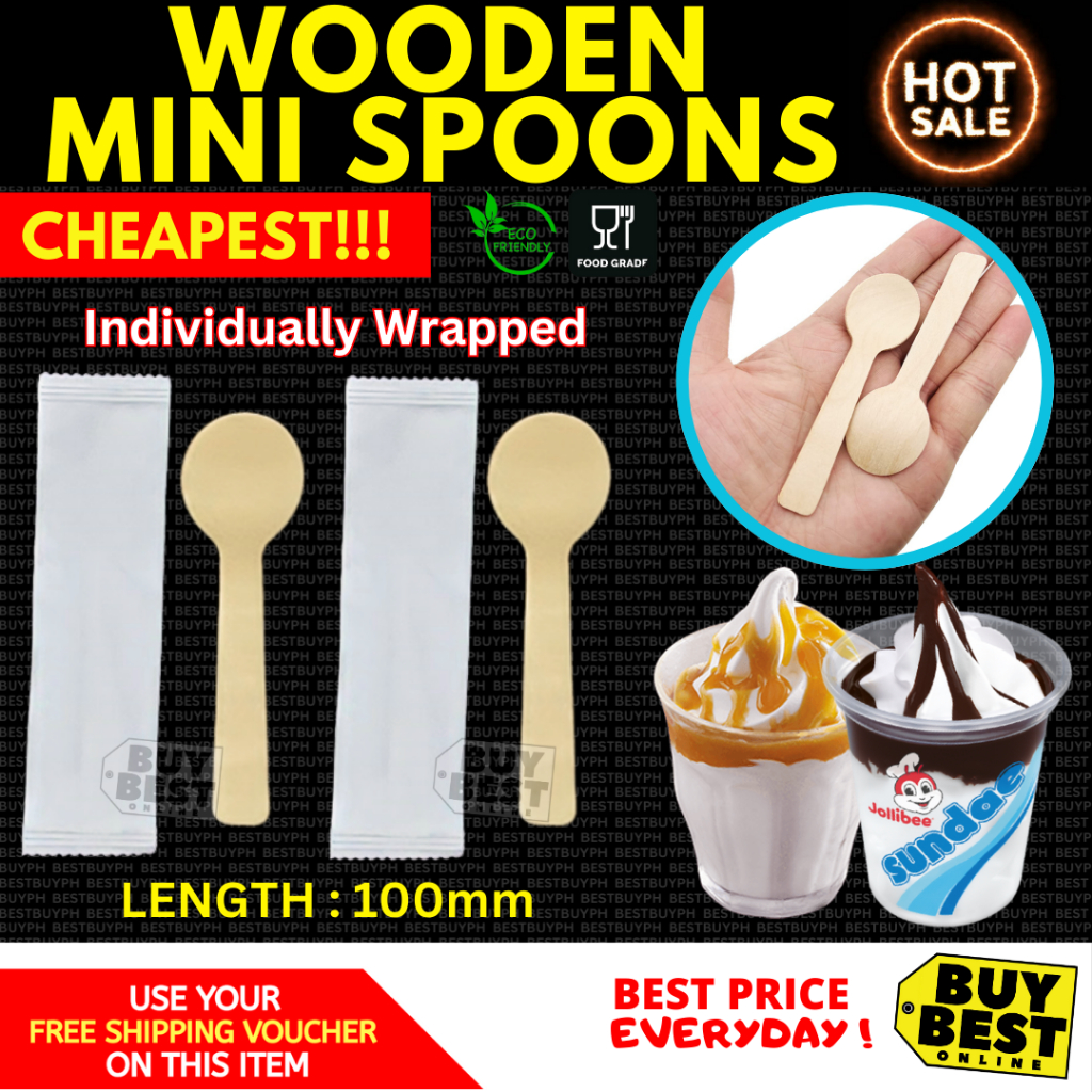 Disposable Wooden Sundae Spoons With Wrapper pudding ice cream yogurt ...