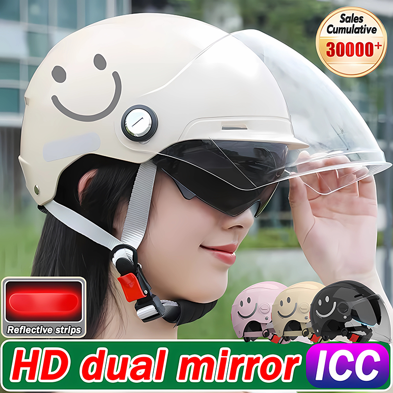 Icc Stickers Dual Lenses Half Face Helmet Sunshade Breathable 53-68cm ...