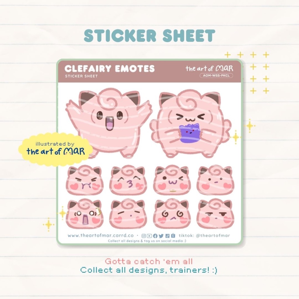 Clefairy Pokemon Emotes Sticker Sheet by The Art of Mar | laptop ...