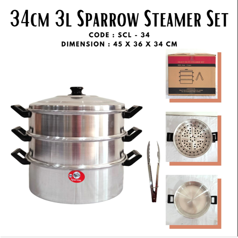 Sparrow 34cm 3 Layer Stainless Big Siomai Siopao Dimsum Puto Steamer ...