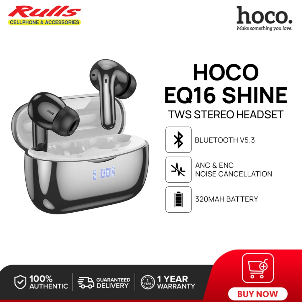 Hoco EQ16 Shine True Wireless Stereo Headset | ANC+ENC Noise Reduction | Bluetooth V5.3 | 320mAh ...