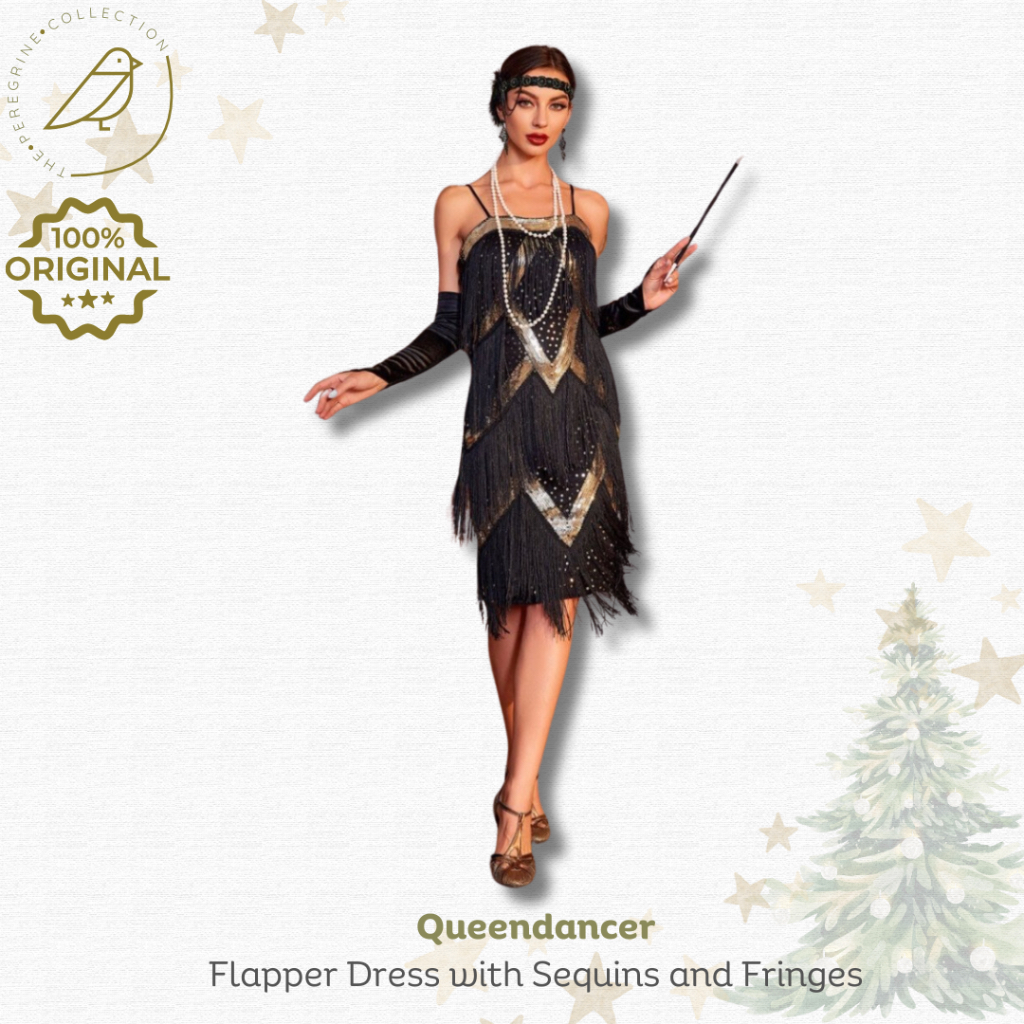 Black Gold Flapper Dress with Fringes Sequins (BNWT) 1920s Great Gatsby ...