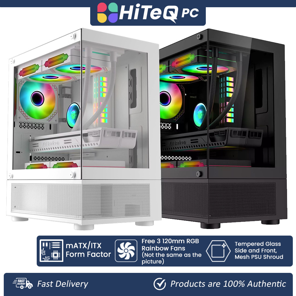 HiteqPC | mATX/ITX Aquarium Style PC Case w/ 3*120mm Rainbow RGB Fans ...