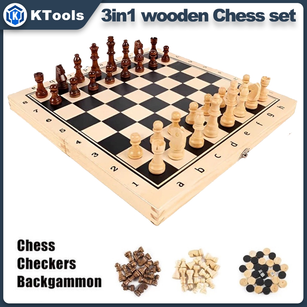 3in1 Wooden Chess Board Pieces Set S/M/L/XL Tournament Size Folding ...