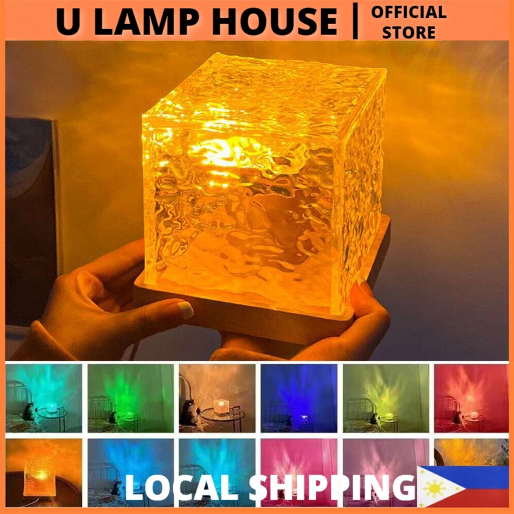 16 Colors RGB Rotating Water Ripple Night Light Rechargeable Ambient ...