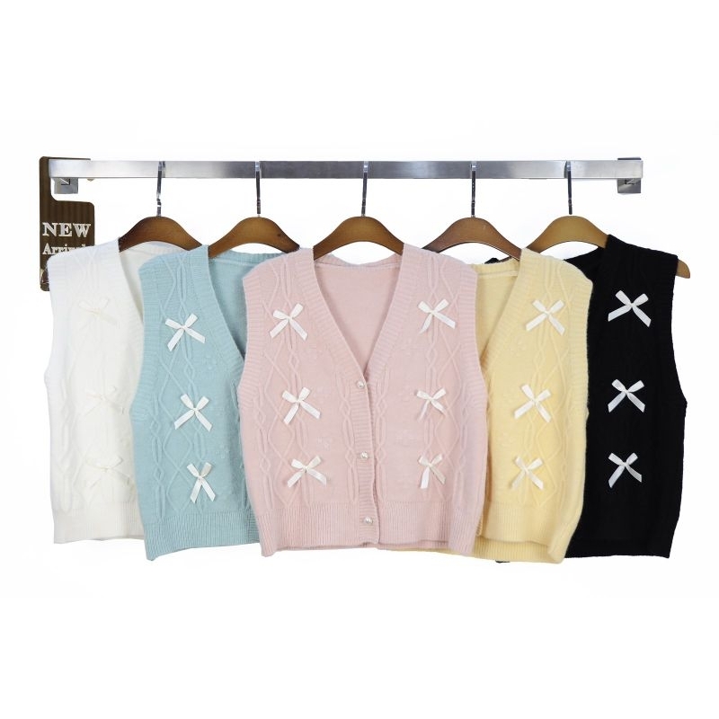 V-Neck Knitted Vest with 6 Ribbons for Women (#337) | Shopee Philippines