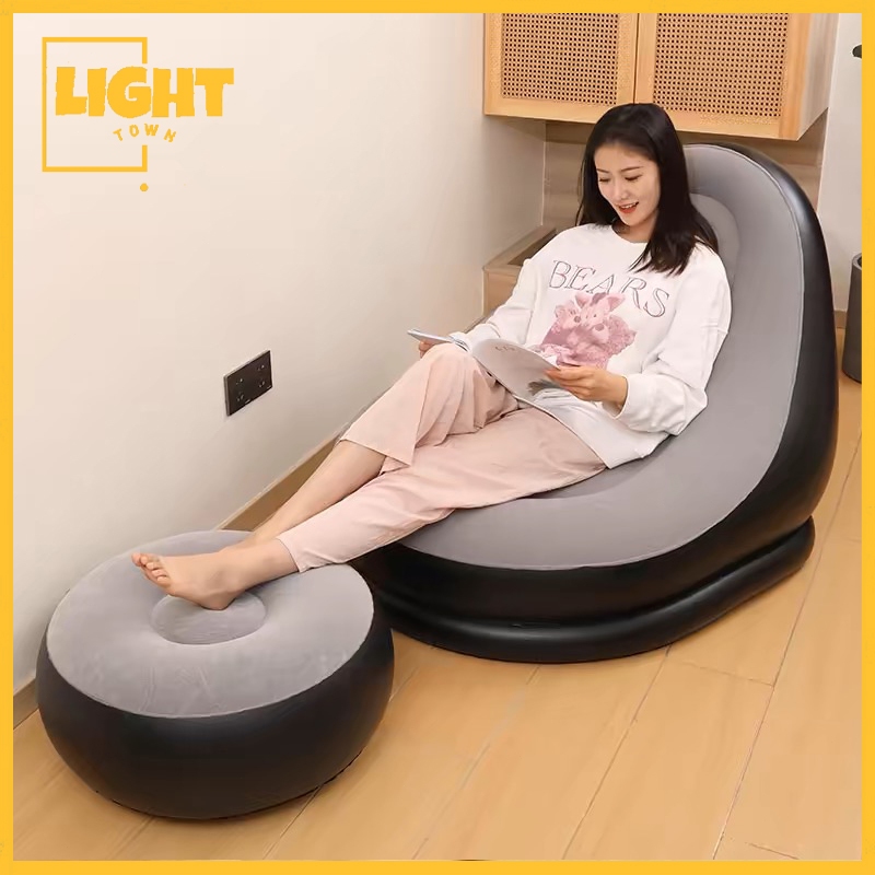 Lazy Sofa Portable Inflatable Sofa With Free Air Pump With Pedal Single ...