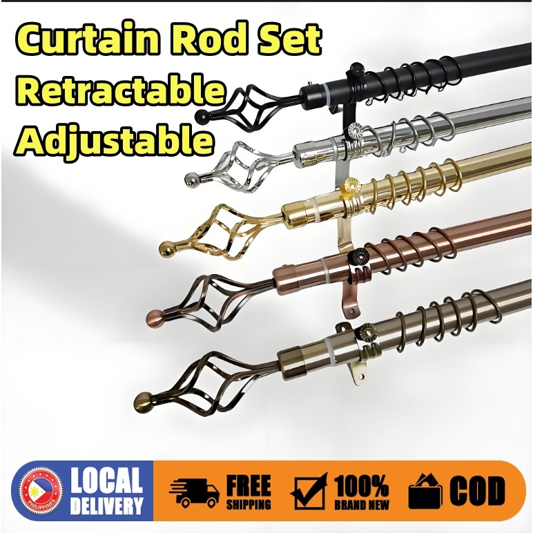 Extendable Metal Spiral Curtain Rod Set with Complete Accessories ...