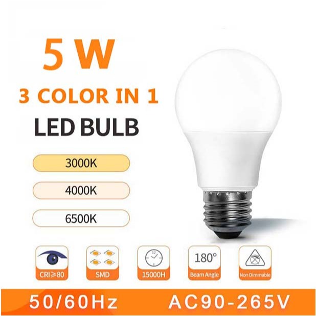 LED bulb 5w E27 Tricolor Bulb Temperature 3in1 daylight/warm white ...