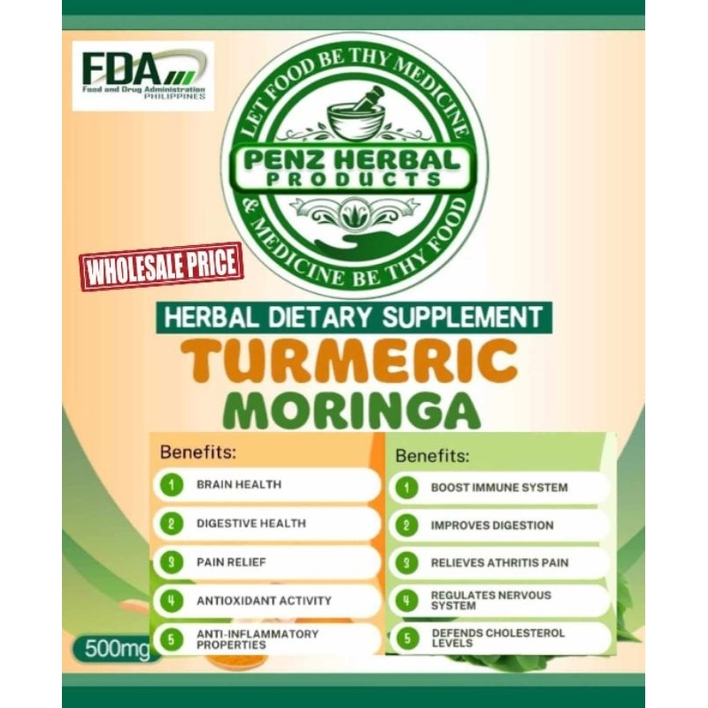 Organic Moringa + Turmeric Capsules 500mg - 100 Capsules | Shopee ...
