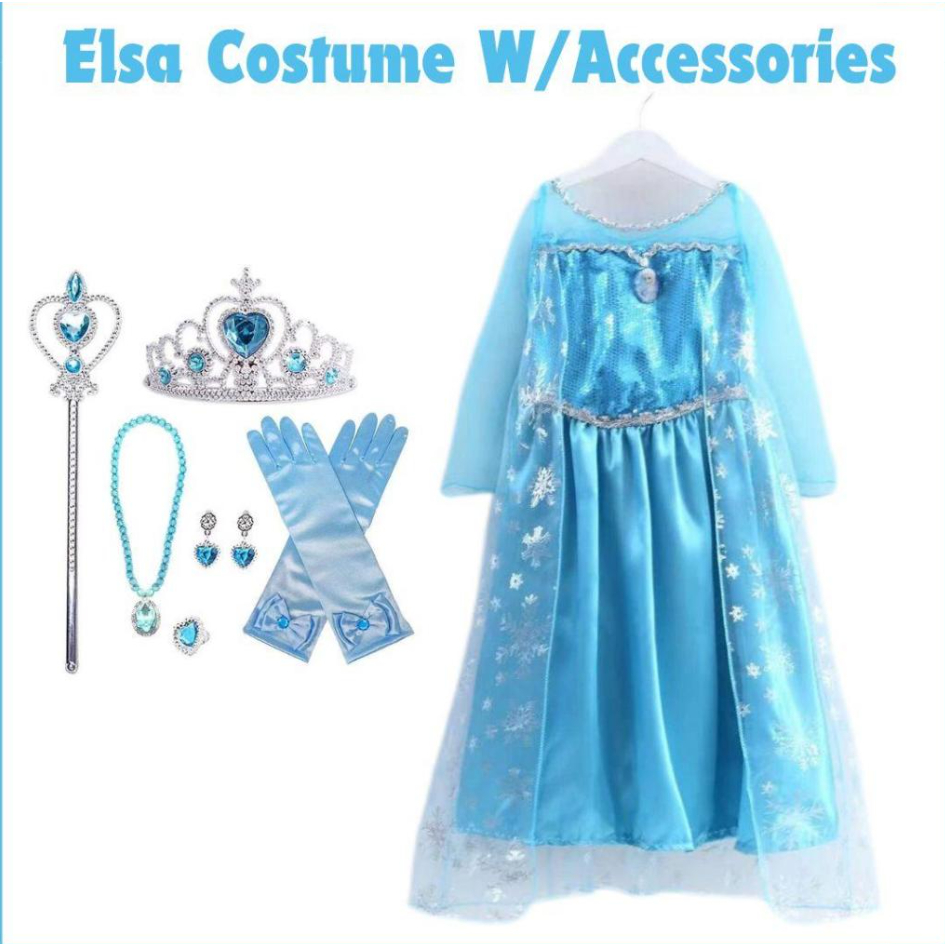 Frozen Elsa Full Set Costume for Girls (1-8 Years Old) Includes Dress ...