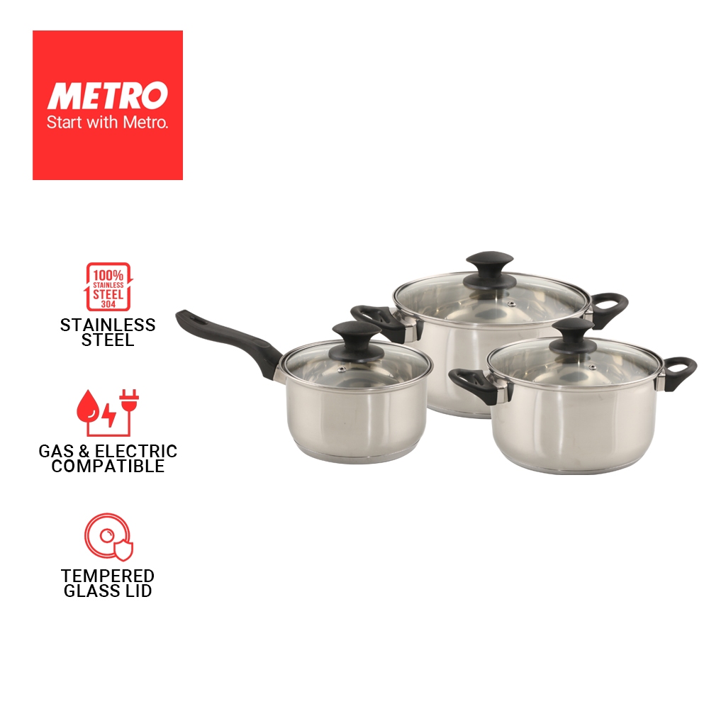 Set of 6pcs Metro Cookwares Sauce Pan,Sauce Pot & 3pcs Glass Lid ...