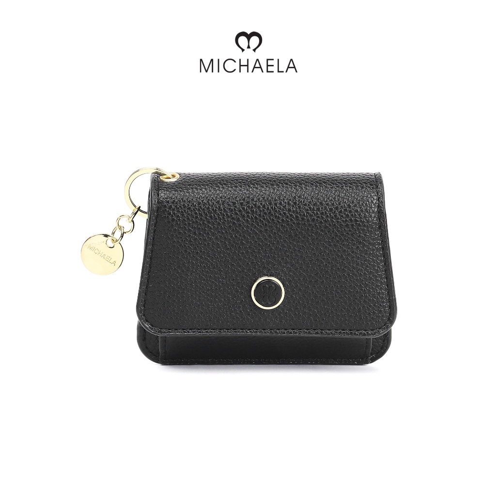 MICHAELA Flap Short Wallet with Keychain 6 Card Slots Zip Coins Pocket ...