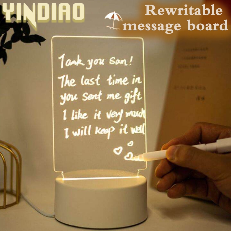Yindiao USB Clear Acrylic Message Board Erasable Led Night Light Pen ...