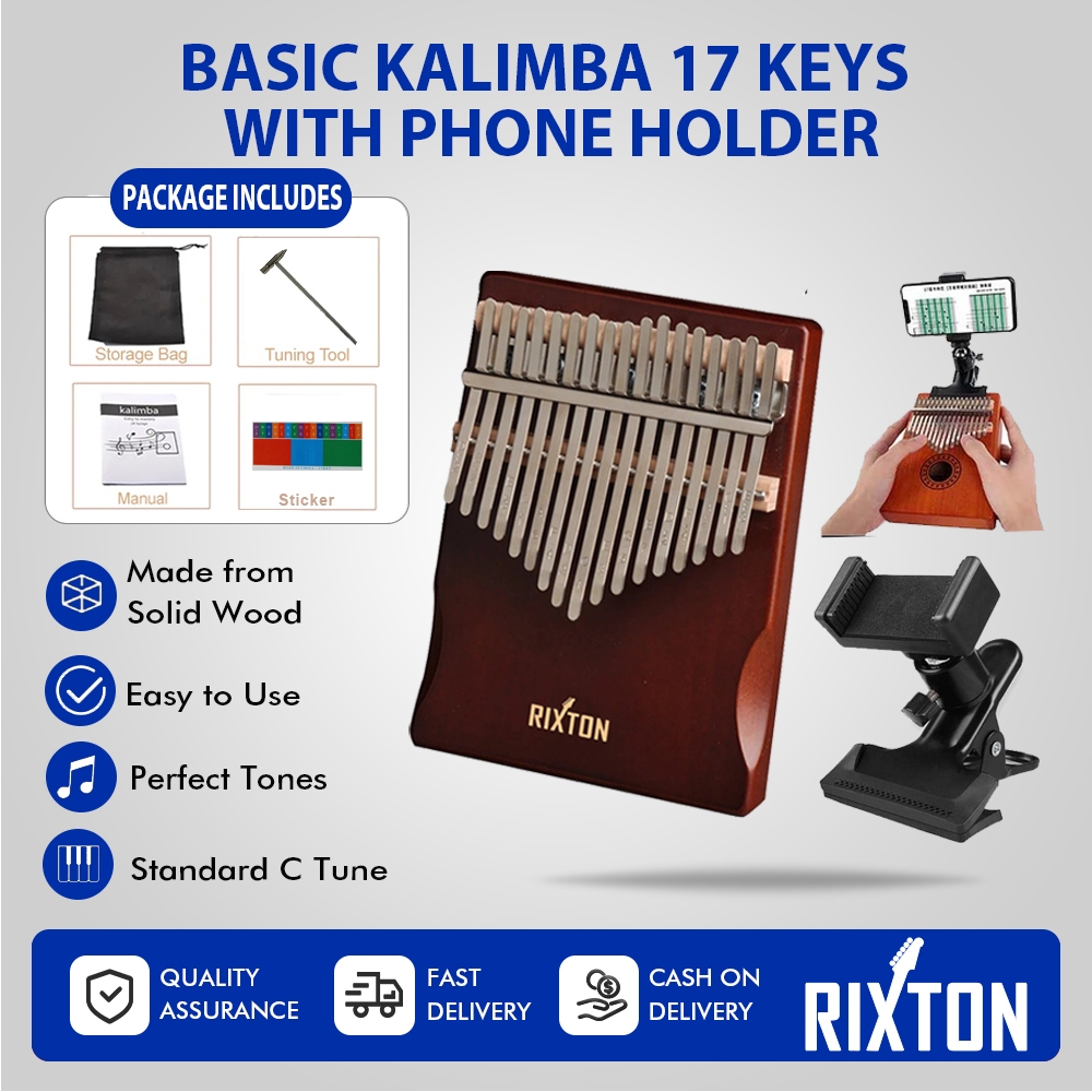 RIXTON 17 Key Basic Kalimba Thumb Piano Acoustic Mahogany Wood Finger ...