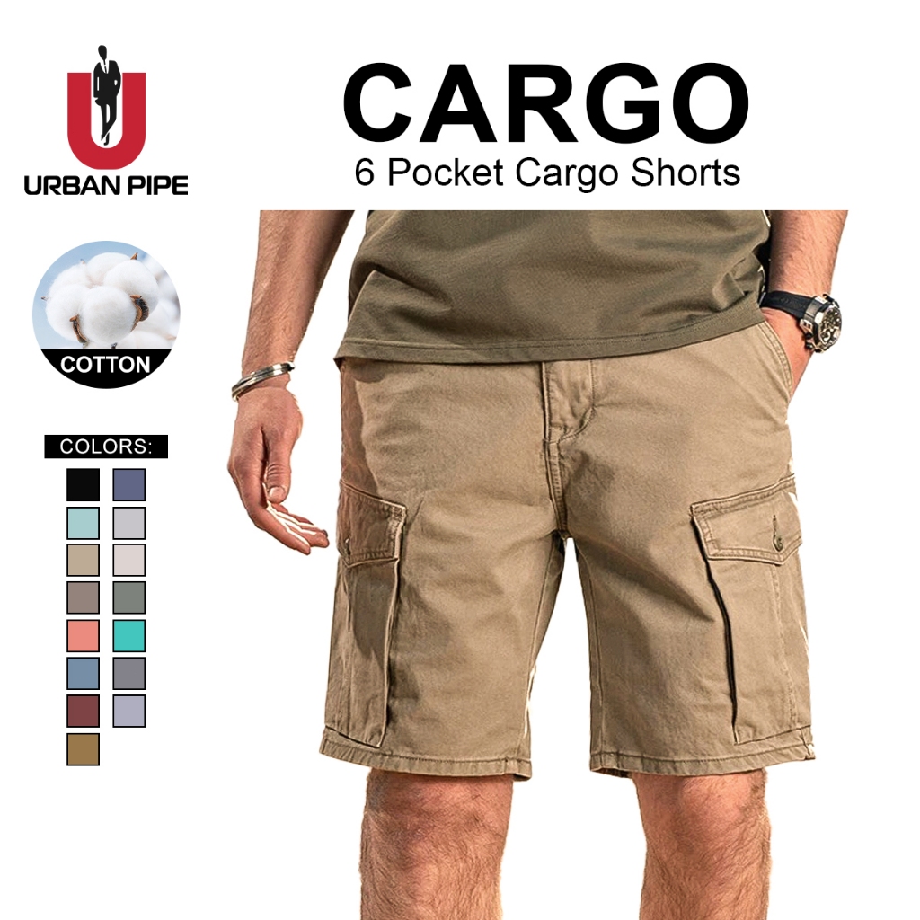 URBAN PIPE 6 Pocket Cargo Shorts For Men Knee Length Fashion Buttons ...