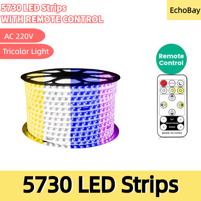 5M-30M Tri-Colors Remote Control Dimming LED strip Light Waterproof ...