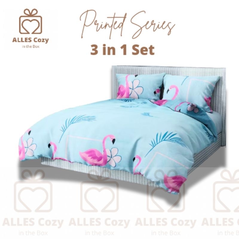 ALLES Blue Green Flamingo Garterized Semi Cotton 3in1 Bedsheet Set 2 ...