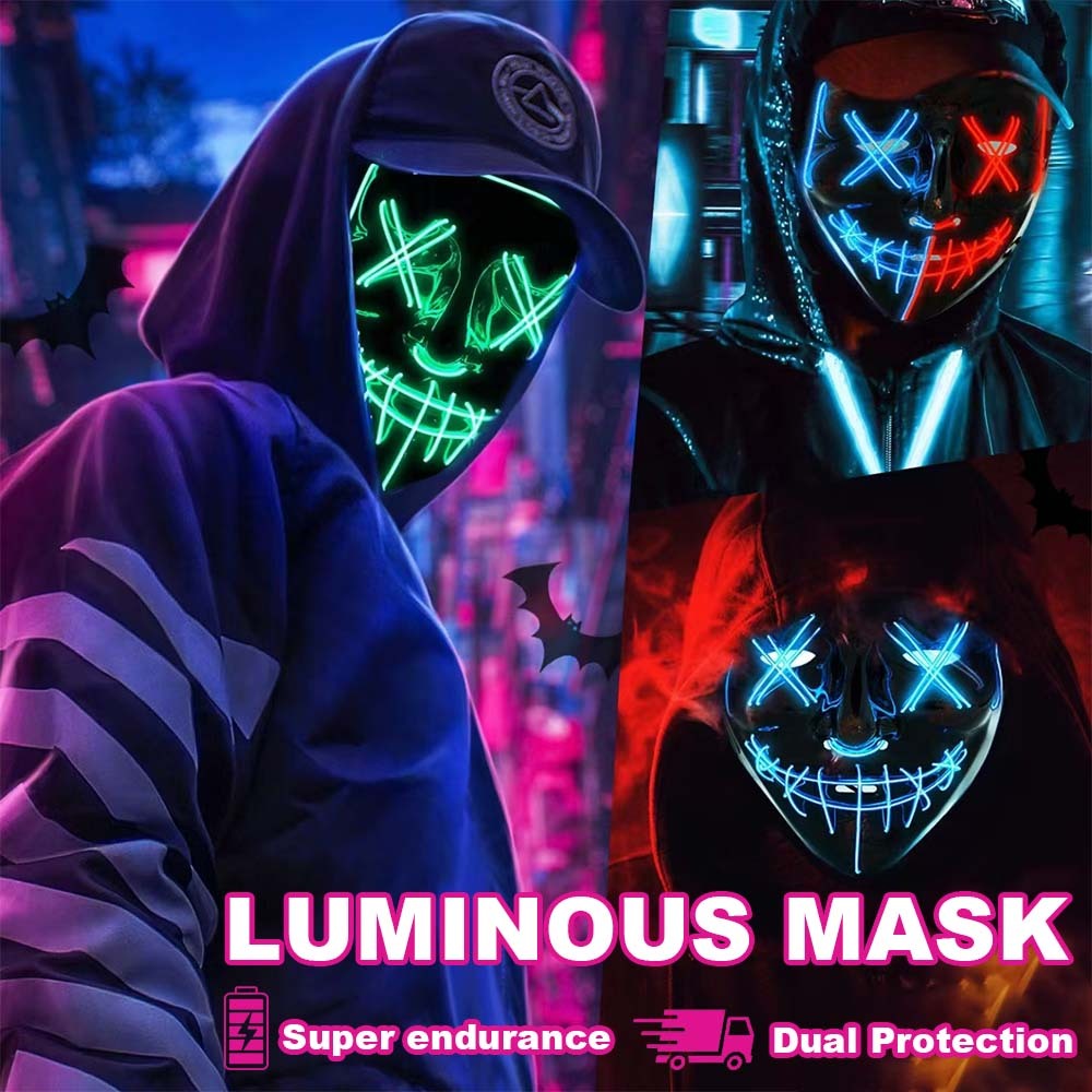 Halloween LED Mask Neon Party Luminous Light Scary The Purge Mask Glow ...