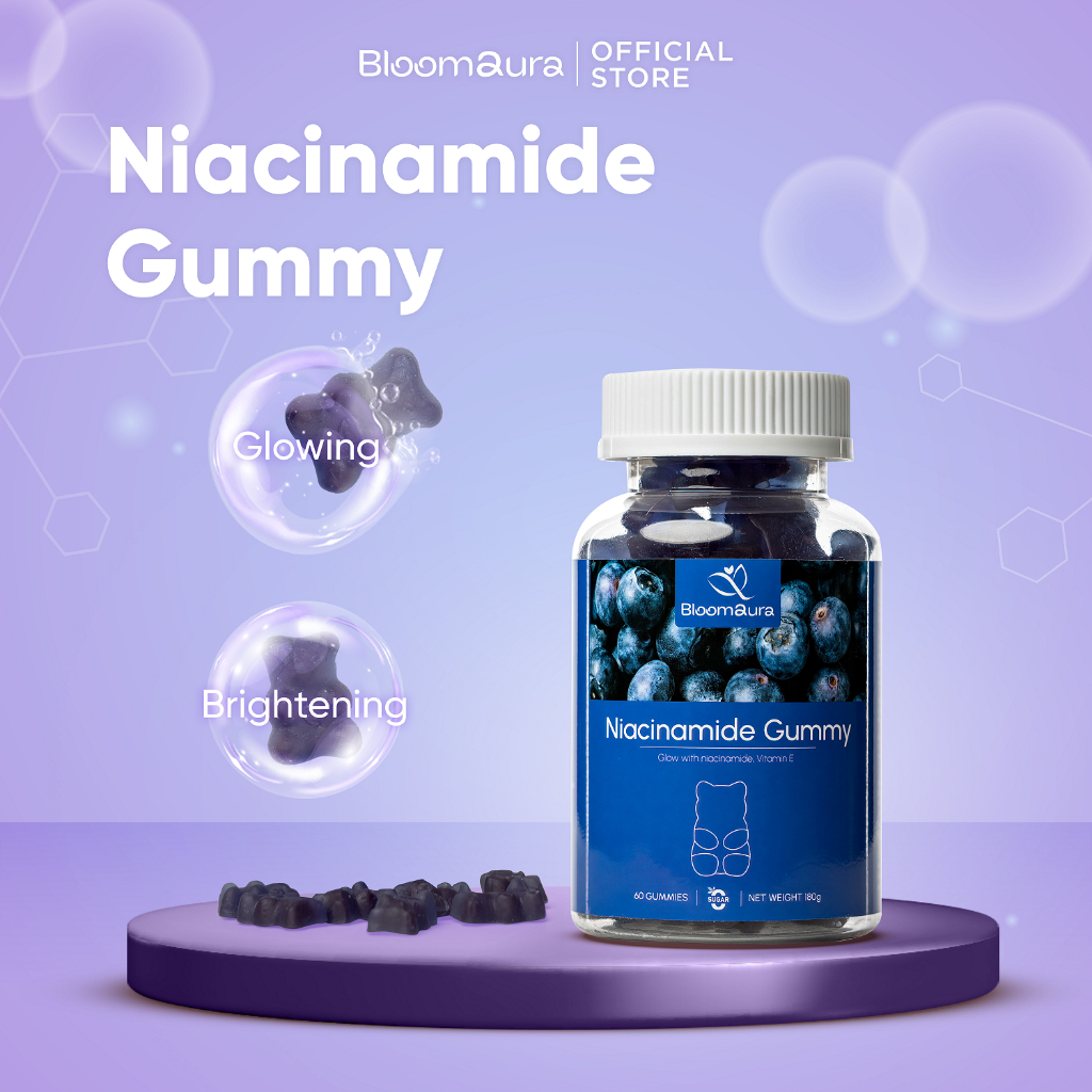 BloomAura Niacinamide Gummy, Vitamin C with Rosehip, Vitamin E and Glutathione for Skin ...