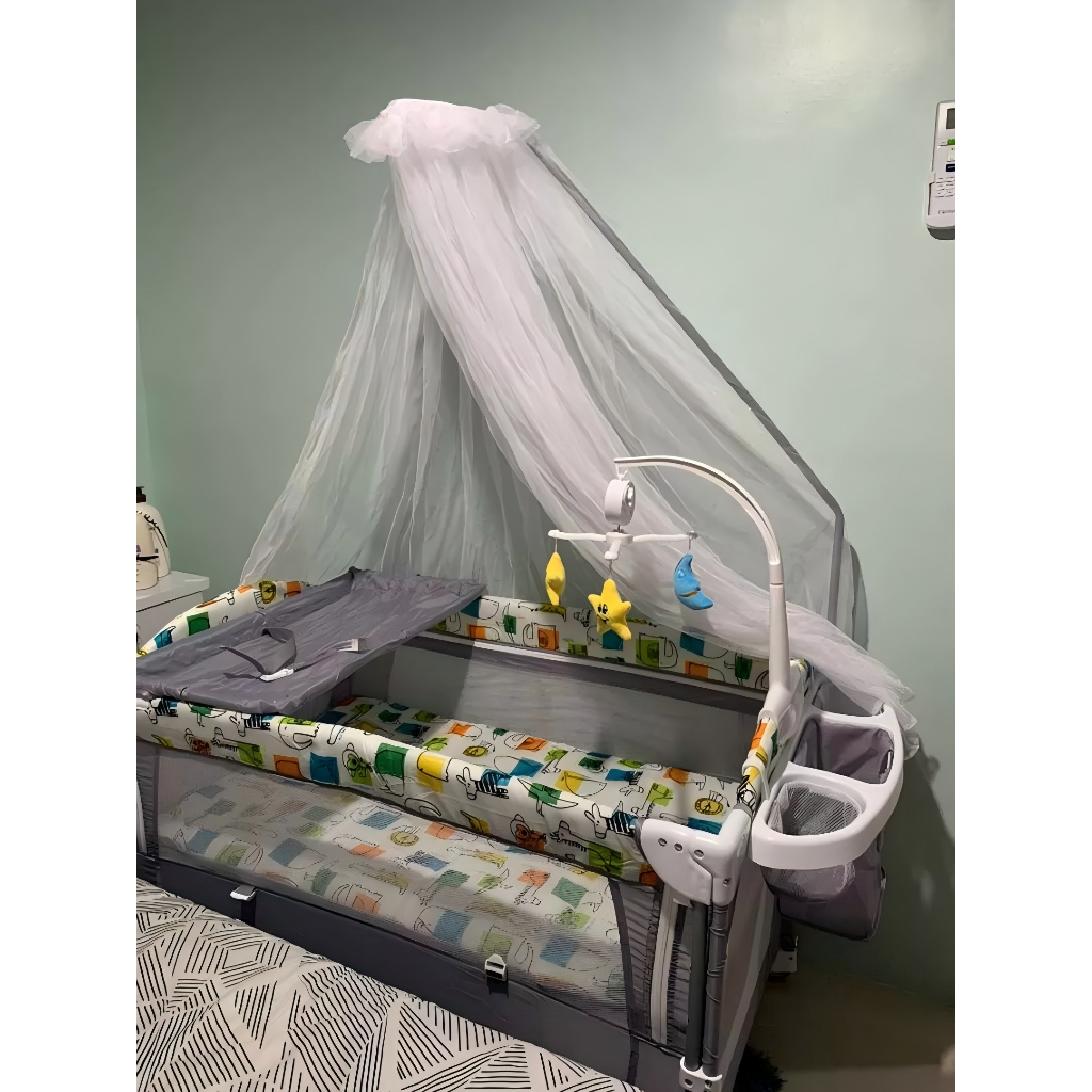 5-in-1 Foldable Baby Crib Adjustable Height Infant Bedside Crib with ...