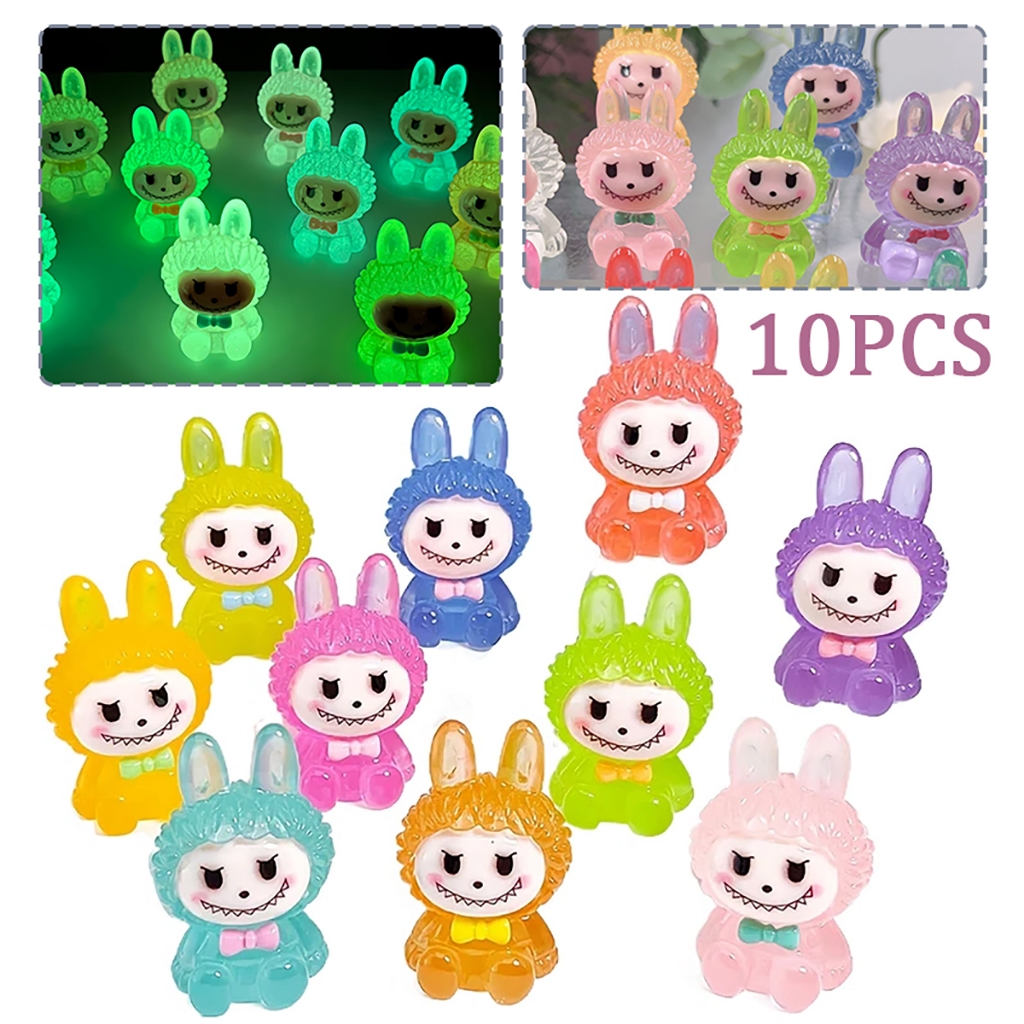 10Pcs Cartoon Resin Labubu Toy Luminous Candy Color Labubu Dolls ...