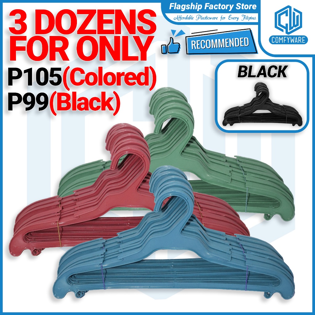 36PCS 3DOZEN FOR 99PHP 105 Plastic Hanger Adult Black Flat Hangers ...