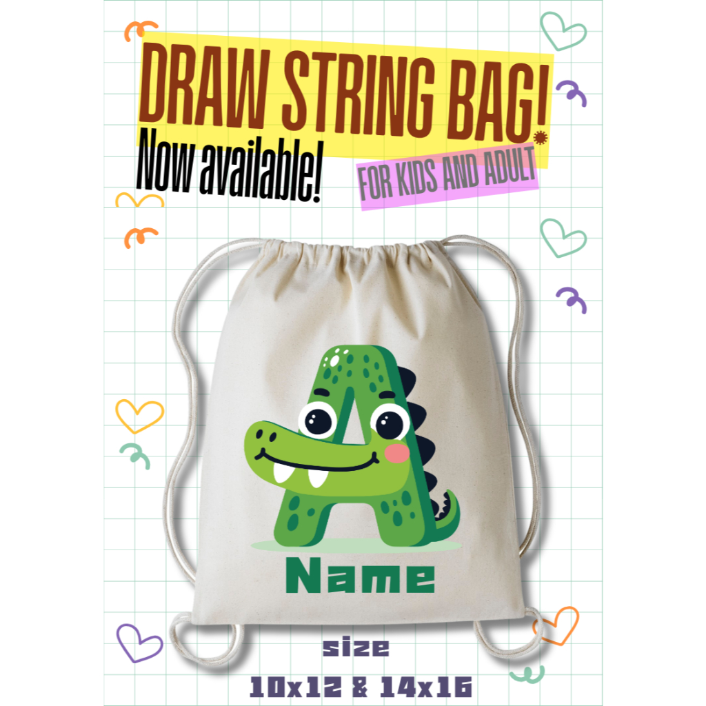 Personalized Drawstring Bag with Initial and Name Design for kids and ...