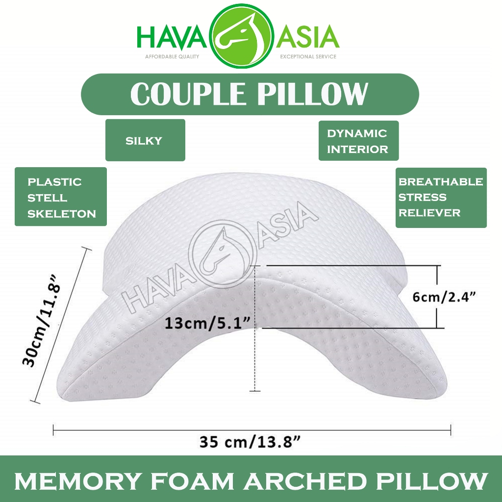 HavaAsia U-Shaped Arched Couple Pillow Memory Foam w/U-Shaped Pillow ...