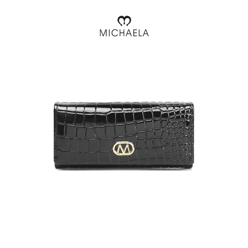 MICHAELA Glossy Magnetic Long Wallet Crocodile Pattern Spacious for Party Dating Events ...