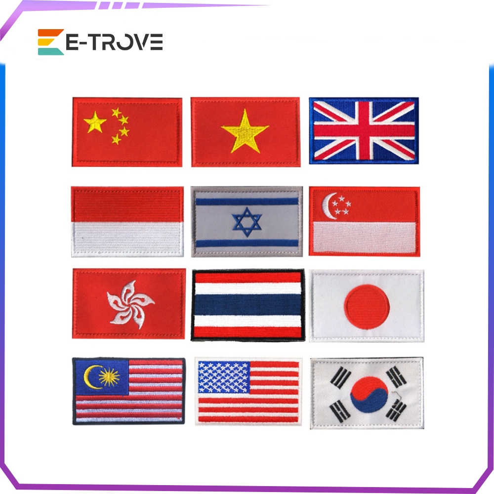 8 x 5cm world flags patch velcro patch adhesive patch CHINA Cambodia Laos Philippines full color ...