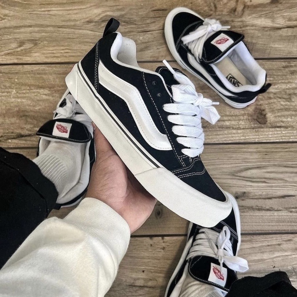 Vans Knu Skool Classic Black and White Retro Fat Low Top Casual Canvas ...