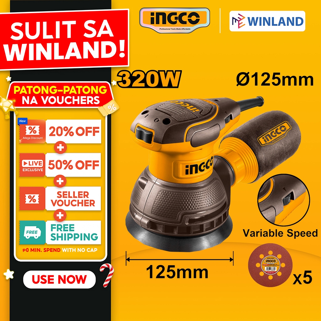 Ingco by Winland Rotary Sander Sanding Machine 320W (Ø125mm / 8000 ...