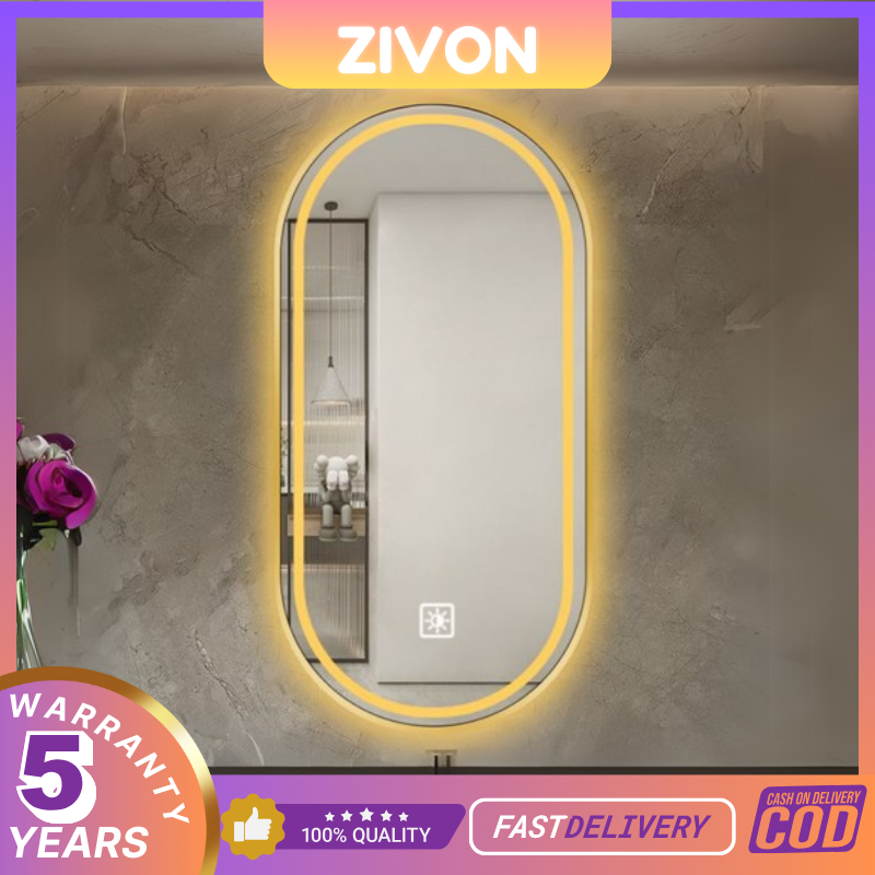 Smart Oval Bathroom Mirror With 3Color light LED Mirror Touch Screen ...