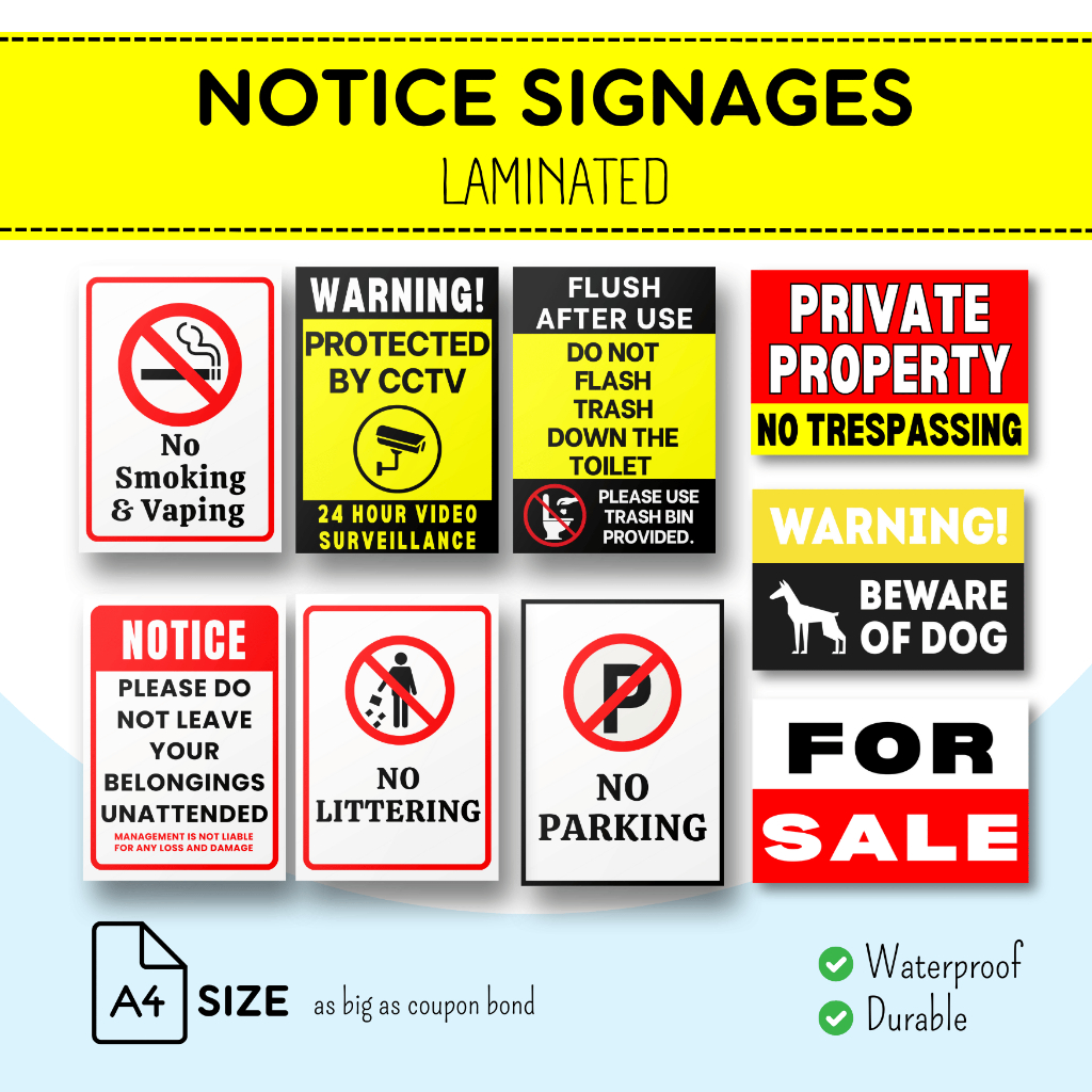 Notice Signages Waterproof - A4 size Laminated | Shopee Philippines