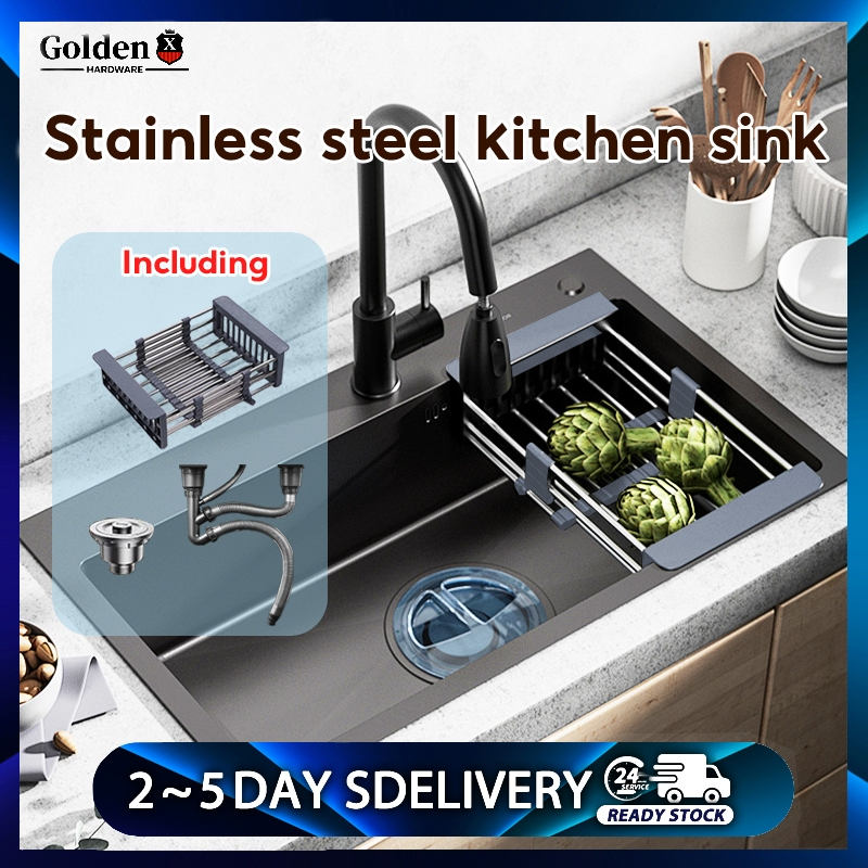 SUS304 kitchen sink Thickness Single Double Black Silver Stainless ...