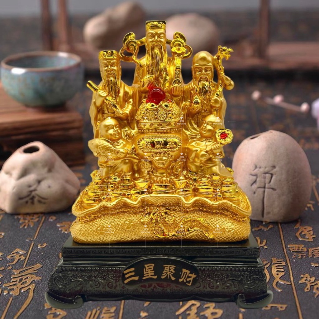 Feng Shui Master Set of 3 Chinese Wise Men Gold FUK LUK SAU-King Three ...