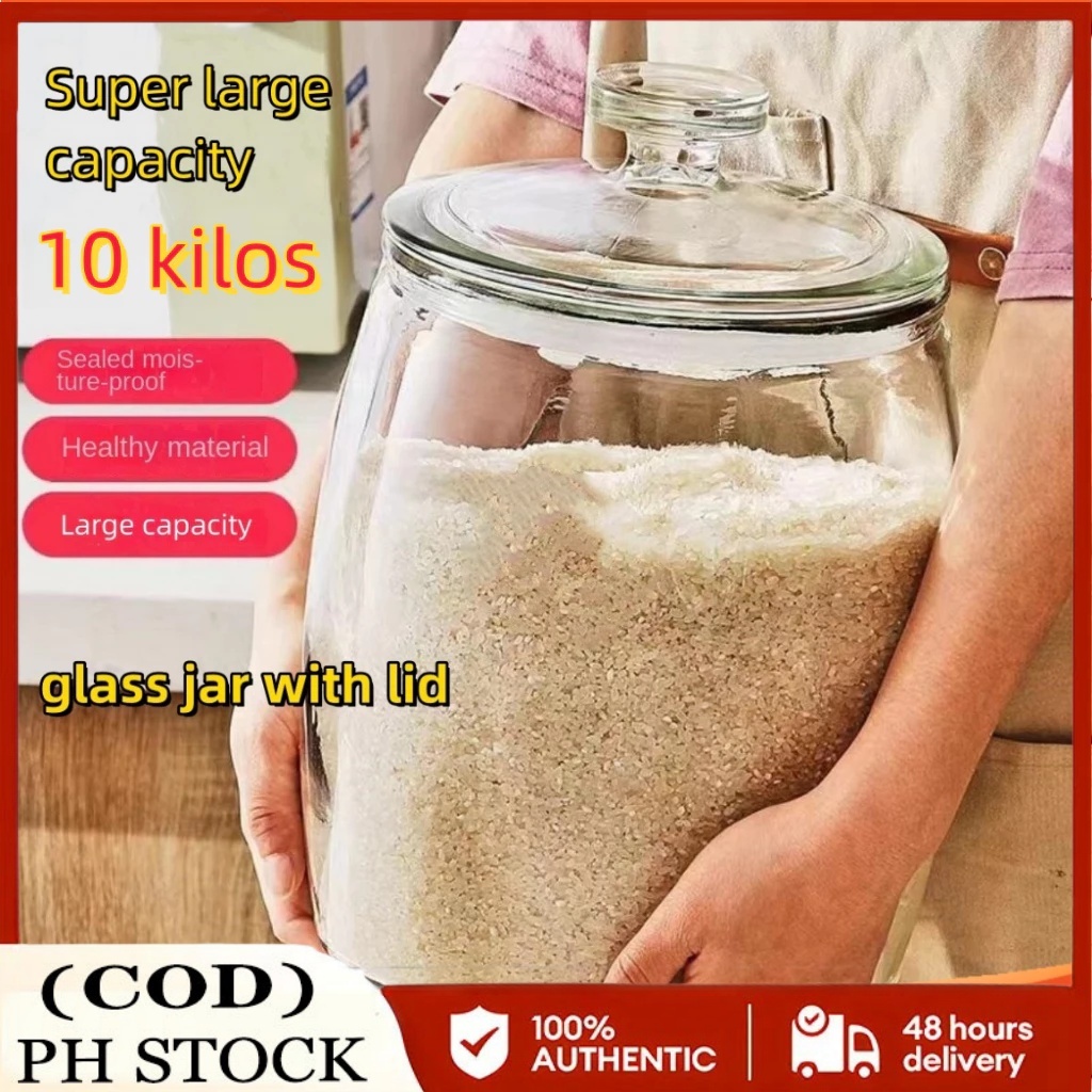 glass jar rice storage dispenser 10kg airtight container food storage ...