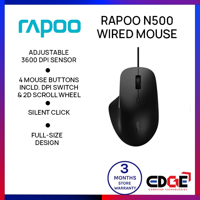 EDGE | RAPOO N500 Wired Mouse | Shopee Philippines